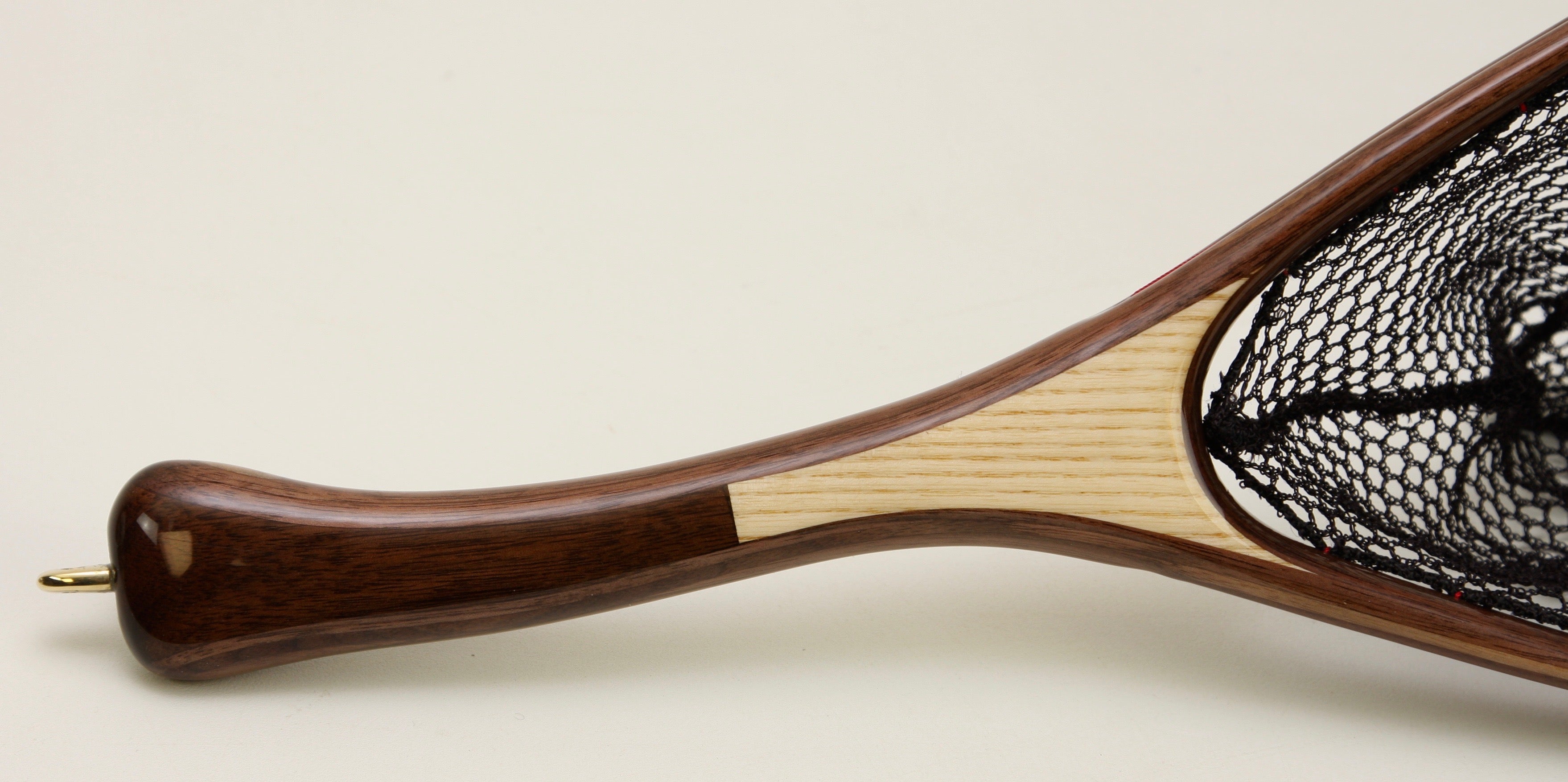 Custom wooden fly fishing net with curved handle and elongated hoop ...